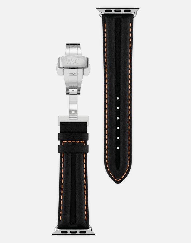 WsC Falcon® - Apple Watch Strap - Black with Orange Stitching